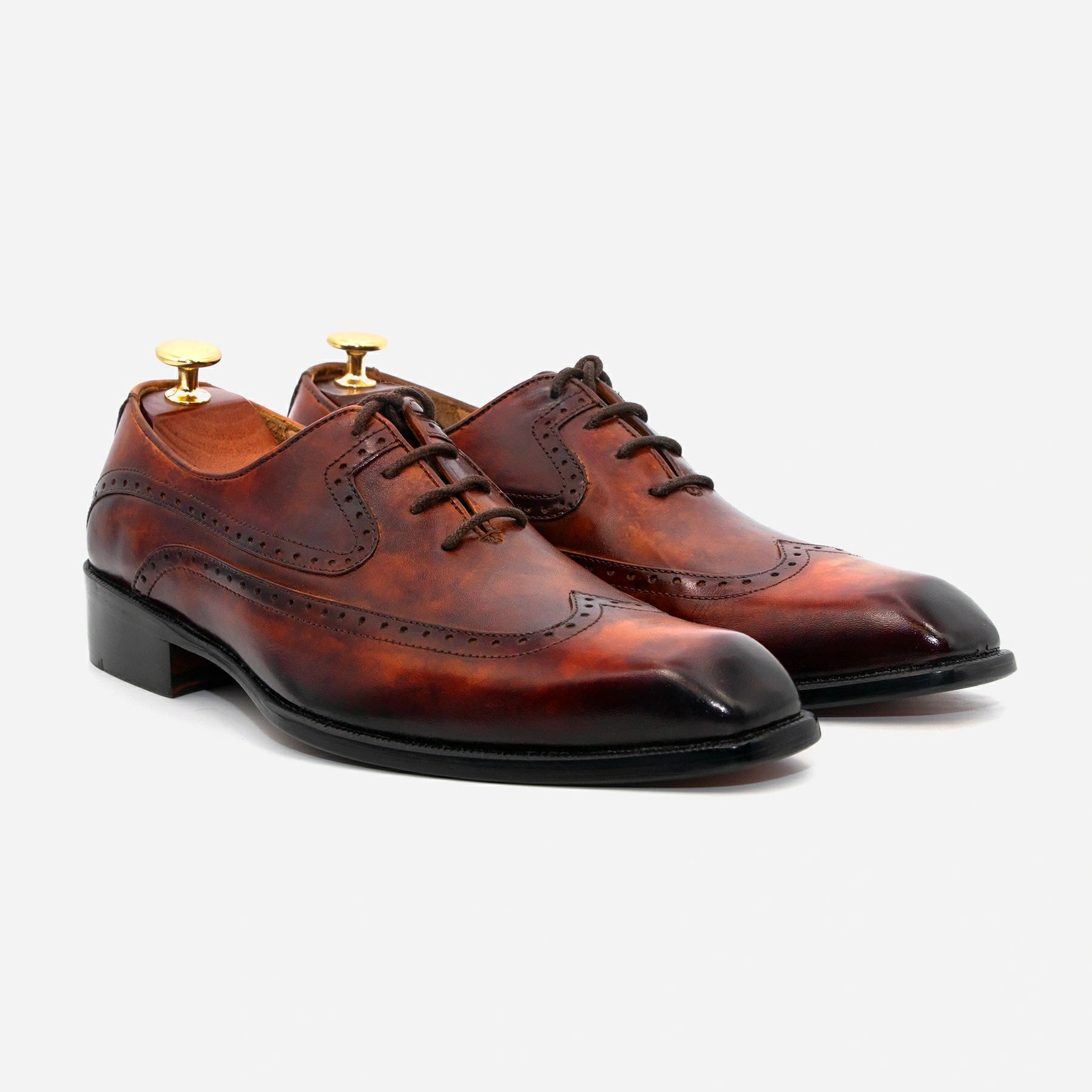 Buy Mustered Brown Longwing Chiseled Toe Leather Shoes - LUBKY